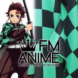 Demon Killer Tanjiro Cosplay Black Green Checked Pattern Kimono Haori ...
